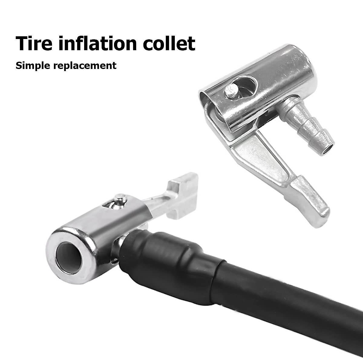 AUCELI 2PCS 1/4 inch Lock on All Metal Air Chuck, Inflation Pump with Hose Clamp, Mini Air Compressor Portable Tire Inflator Tire Chuck Nozzle, Hose End with Barb Connector (Hose Clamp)