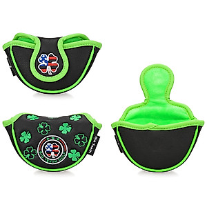 Golf Putter Cover Half Mallet Mini Small Golf Headcover Club Head Protector Magnetic Closure Leather for Scotty Cameron Taylormade Odyssey (Black Clover)