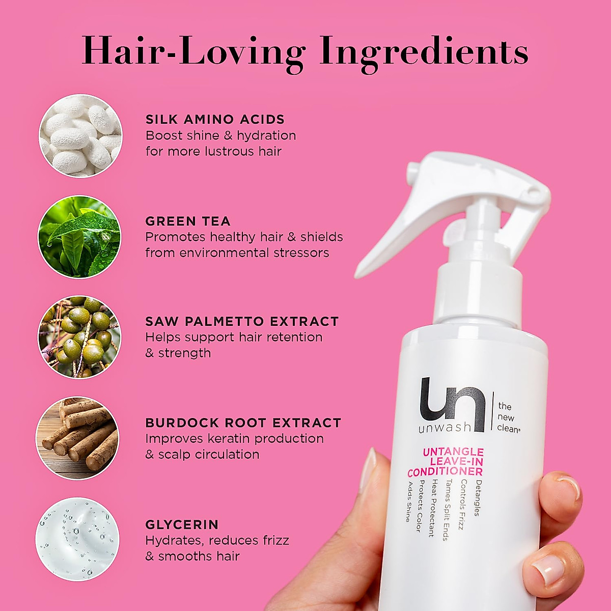 Unwash Untangle Leave-In Conditioner - Gentle Formula, Detangles, Controls Frizz, Enhances Shine, Protects Against Heat, Vegan, Cruelty Free, Sulfate & Paraben-Free, 6.25 fl oz