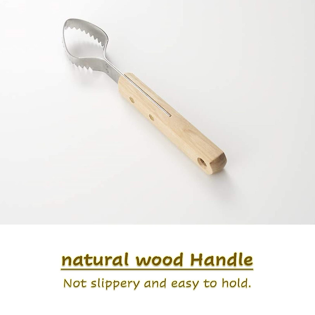 Kanda Fish Scaler Remover Tool Scraper 2Way Fast Cleaning Fish Skin, Stainless Steel with Wooden Handle, Easy and No Mess, Made in Japan