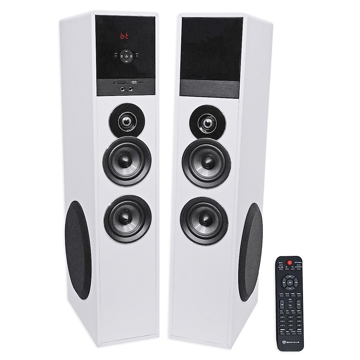 Rockville (1 TM80W White Powered Home Theater Tower Speakers 8" Sub/Bluetooth/USB Bundle with (1) Mini WiFi Music Player Wireless Audio Streaming Multiroom Stereo Receiver (2 Items)
