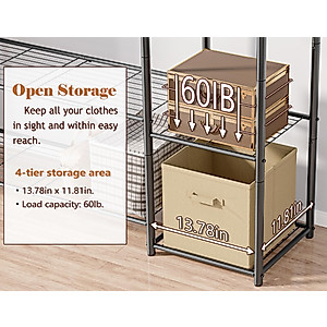 Wardrobe Closet,Portable Clothes Rack with 4 Tiers Shelves,Freestanding Closet Organizers and Storage System with Hanging Rods,Steel Clothing Rack Suitable for Cloakrooms,Bedrooms,Entrances,etc.Black