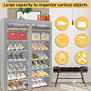 ERONE Shoe Rack Storage Organizer, 28 Pairs Portable Double Row with Nonwoven Fabric Cover Shoe Rack Cabinet for Closet