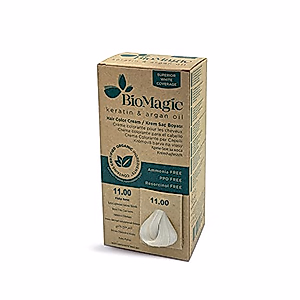 BioMagic Permanent Hair Color, Keratin & Argan Oil Line, Ammonia FREE Hair Dye, Contains Certified Organic Ingredients, Hair Coloring for a Natural Look (11.00 Extra Lightened Natural Blonde)