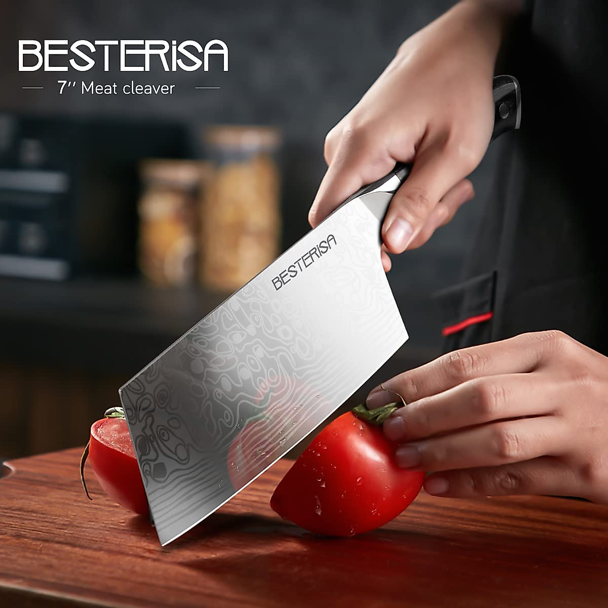 BESTERiSA Cleaver Knife - 7 Inch Meat Cleaver Butcher Knife - High Carbon German Stainless Steel EN1.4116 Ultra Sharp Vegetable and Meat Butcher Knife with Finger Guard for Home Kitchen and Restaurant