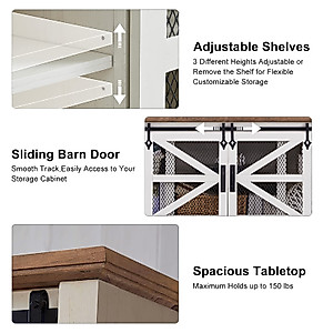 OKD Farmhouse TV Stand for 75 Inch TV, Industrial & Farmhouse Media Entertainment Center w/Sliding Barn Door, Rustic TV Console Cabinet w/Adjustable Shelves for Living Room, Antique White