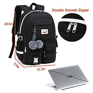 Oslimea Laptop Backpacks for Teen Girls, Aesthetic Backpack for College Middle School, School Bag Anti Theft Travel Daypack Large Bookbags for Women, Black