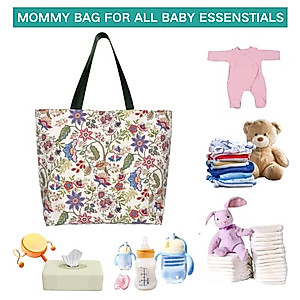 Canvas Tote Bag with Interior Pocket Sturdy Lining Large Shopping Bag for Women Durable Lady Totes Flower Print