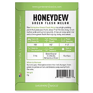 Honeydew Seeds for Planting - Green Flesh Melon Heirloom, Non-GMO Fruit Seed Variety- 2 Grams Seeds Great for Summer Honey Dew Melon Gardens by Gardeners Basics