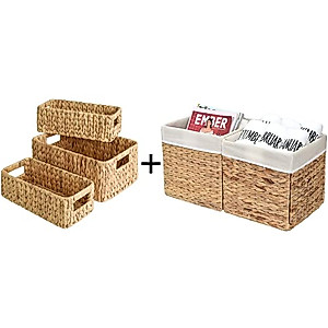 StorageWorks 5-Pack Water Hyacinth Storage Baskets, Square Wicker Baskets with Built-in Handles