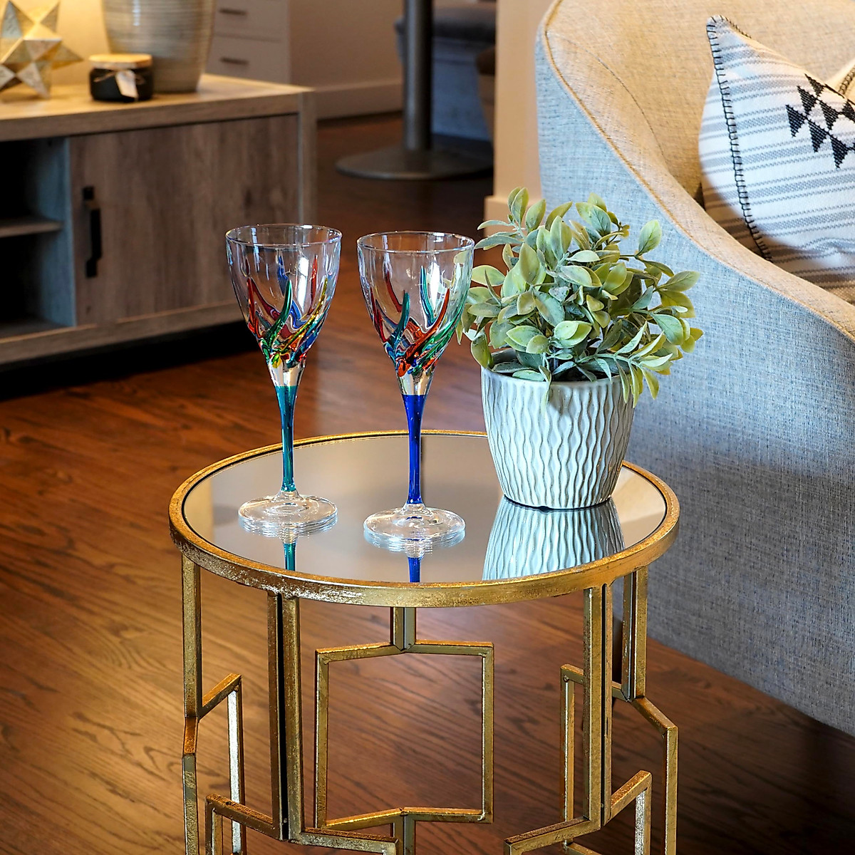 Italian Crystal Trix Wine Drinking Glasses, Set of 2, 8 oz Glasses, Elegant Stemware, Hand Blown Wine Glasses, Crystal Wine Glasses for White or Red Wine, Wedding Glasses, Made in Italy