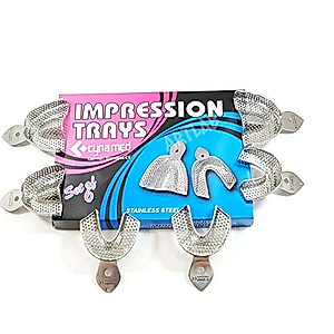 Premium German Dental Autoclavable Metal Impression Trays Stainless Steel Upper Lower Dental Perforated Impression Trays Set of 6 Cyanemed