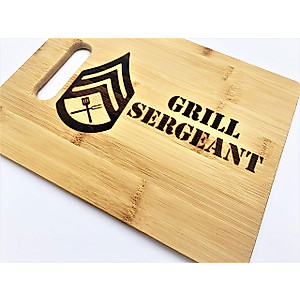 Grill Sergeant 8.5"x11" Engraved Bamboo Wood Cheese Cutting Board with Handle BBQ Drill Sergeant Gift