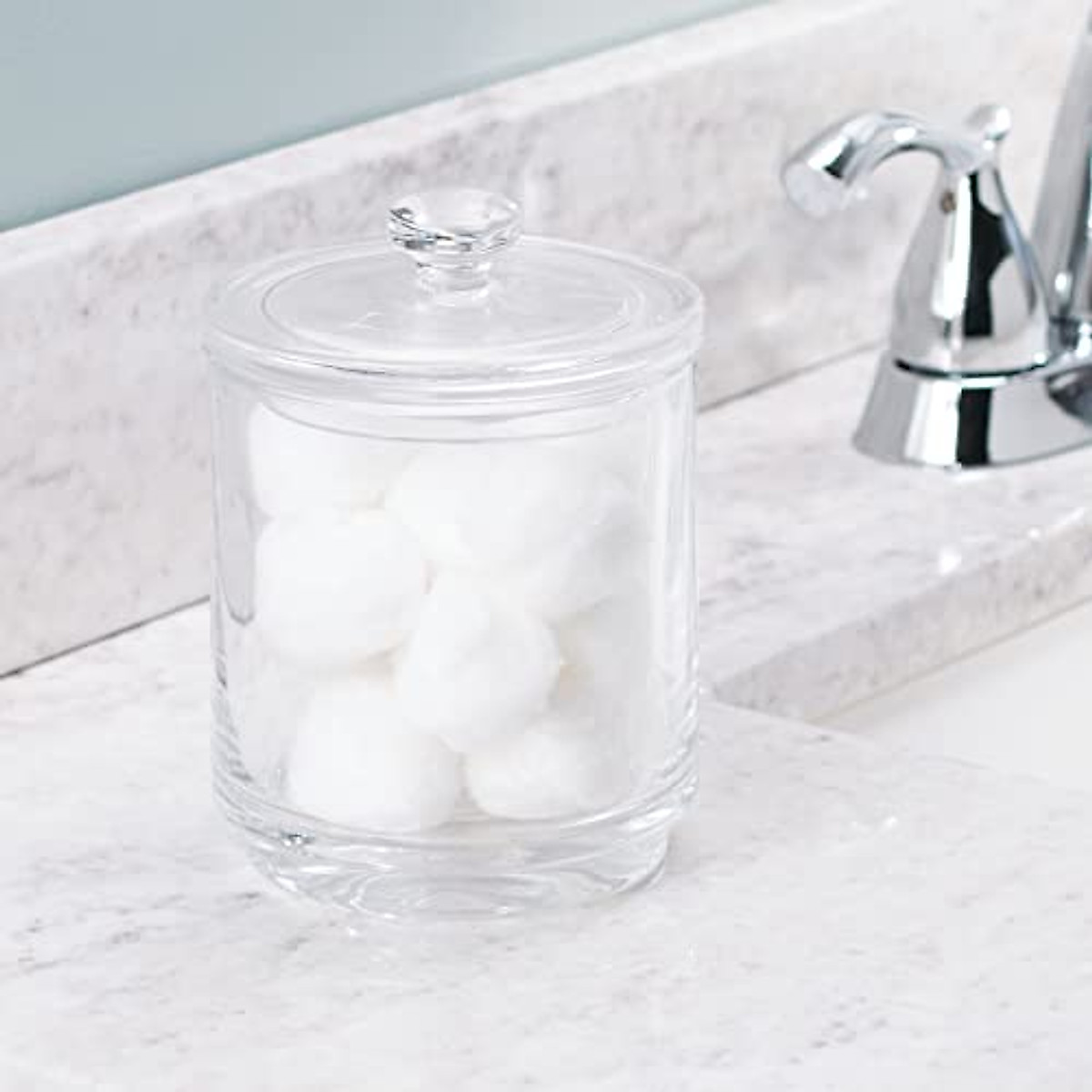 mDesign Glass Apothecary Storage Canister Holder Jar for Bathroom Vanity Cabinet or Counter Organization - Holds Cotton Swabs, Bath Salts, Makeup, Hair Accessories - Joli Collection - Clear