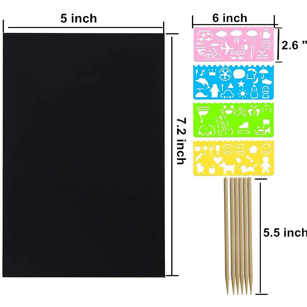 Dilcamrita Scratch Art for Kids, 60 Sheets 7.2 x 5 inch Rainbow Scratch Off Paper with 6 Wooden Stylus for Age 3-12 Kids Black Scratch Art Paper Painting Kits for Birthday Party