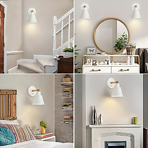 ClanKin White Wall Sconces Lighting Fixture, Nordic Wooden Bedside Wall lamp with On-Off Switch for Industrial Bedroom, Bathroom Sink Lighting for Hallway Living Room(1Pack with On-Off Swtich)