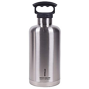 FIFTY/FIFTY Growler, Double Wall Vacuum Insulated Water Bottle, Stainless Steel, 3 Finger Cap w/ Standard Top, Silver, 64oz/1.9L, 64 ounce
