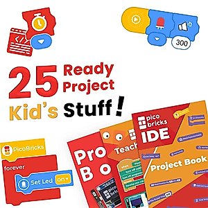 PicoBricks Raspberry Pi Pico W Starter Kit with 12 Detachable Sensors and Extensive Learning Guide, Raspberry Pi Kit, DIY Coding Kit, Raspberry Pi Kit for Kids