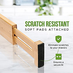 Velt Products Bamboo Drawer Dividers (17.5"-21.75") – Adjustable Divider Organizer for the Kitchen, Bedroom, and Bathroom – Organization Help for a Dresser, Cabinet, Storage Rooms