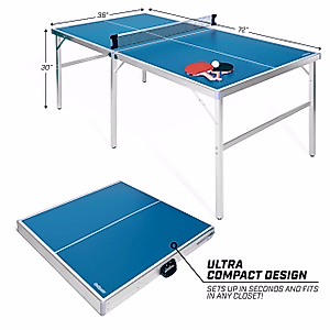 GoSports 6 ft x 3 ft Mid-size Table Tennis Game Set - Indoor / Outdoor Portable Table Tennis Game with Net, 2 Table Tennis Paddles and 4 Balls