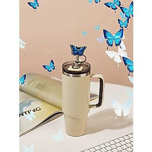 Straw Covers for Stanley, Stanley Cup Accessories Butterfly Straw Topper for Stanley Cup 30/40oz/Simple Modern, Silicone Dust Proof Straw Cover Cap for 9-10mm Straw.