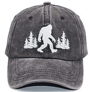 Unisex UFO Bigfoot Denim Hat Adjustable Washed Dyed Cotton Dad Baseball Caps (One Size, Embroidered Black)