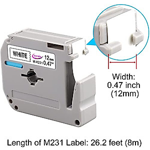 6-Pack Anycolor Compatible with M-K231 Brother P Touch M Tape M-231 MK131 MK431 MK531 MK631 MK731 Label Tape 12mm 0.47 Inch, Work for Brother PT-M95 PT-70BM PT-90 PT-65 PT-45 Label Maker Refills