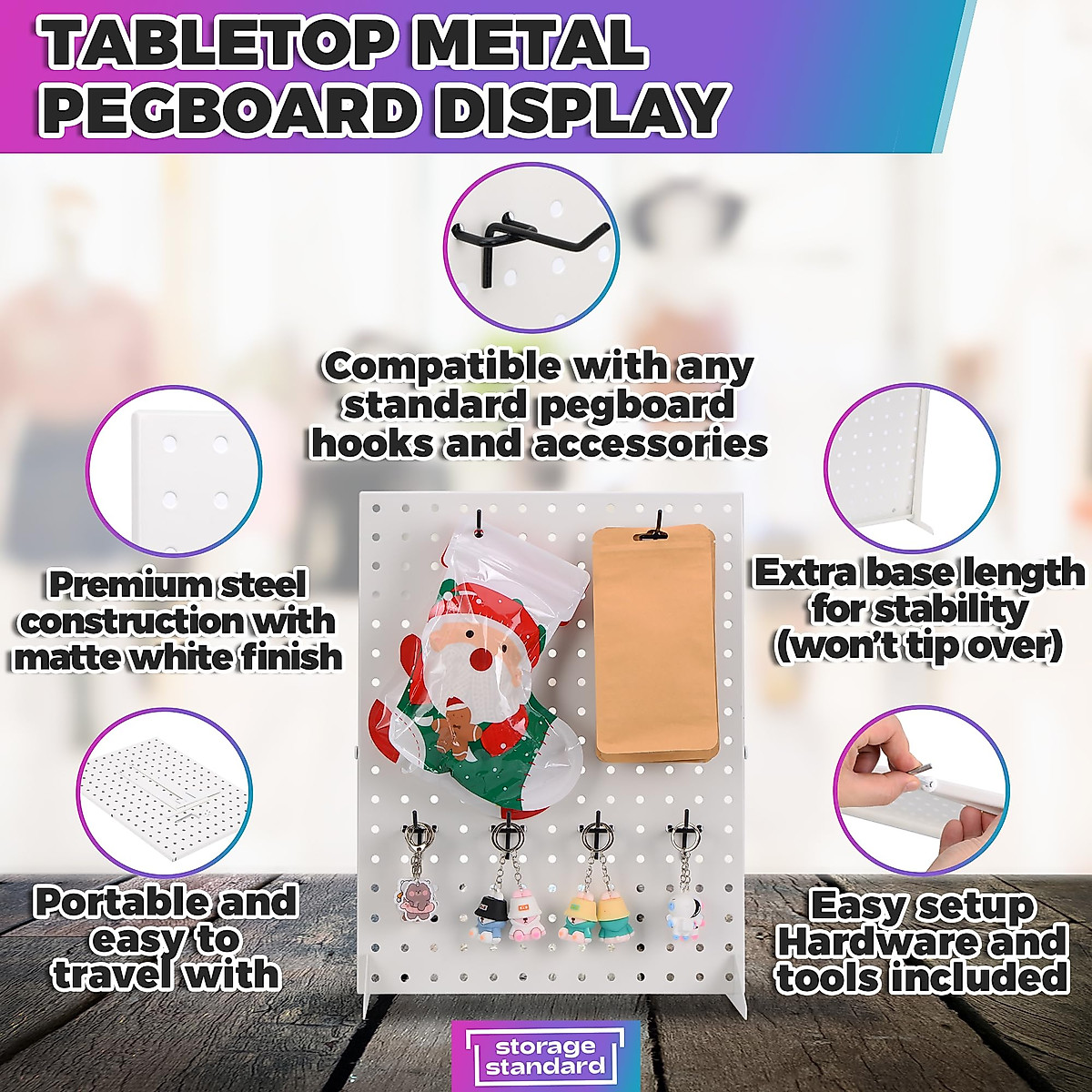 Pegboard Display Stand for Craft Shows & Fairs - Metal Store Display for Selling Accessories, Earring, Jewelry, Pin Display Stands for Retail Stores, Vendors & Events - 17" x 13” Designer White