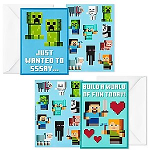Hallmark Kids Minecraft Valentines Day Cards and Stickers Assortment (24 Classroom Cards with Envelopes)