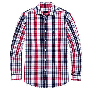 Double Pump Mens Button Down Long Sleeve Shirts Regular Fit Dress Shirts Business Casual Plaid Shirts-(18TC02-XL)