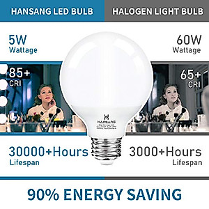 hansang Vanity Light Bulb 5000K Daylight 8 Pack G25 LED Globe Light Bulb for Bathroom Vanity Mirror Decorative,E26 Medium Base, 5W 60W Incandescent Equivalent,500LM,Non-dimmable
