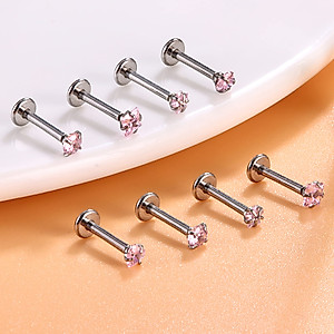 Drperfect 16G Internally Threaded Labret Stud Lip Rings Medusa Monroe Piercing 316L Stainless Steel CZ Cartilage Tragus Piercing Jewelry Forward Helix Earrings Nose Piercing 6mm 8mm 10mm