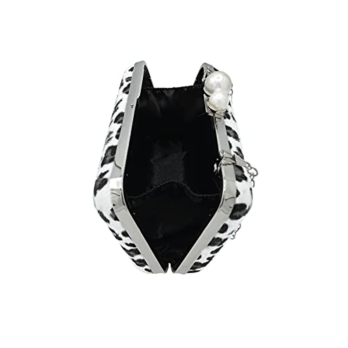 Plush Evening Bag for Women Stylish Leopard Print Handbag Pearl Chain Purse for Party Prom White
