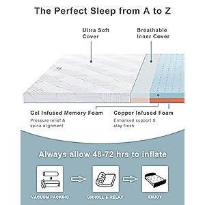 BedStory 4 Inch Memory Foam Mattress Topper Queen, Gel & Copper Infused Bed Toppers, Medium Firm Foam Mattress Pad with Breathable Removable Cover