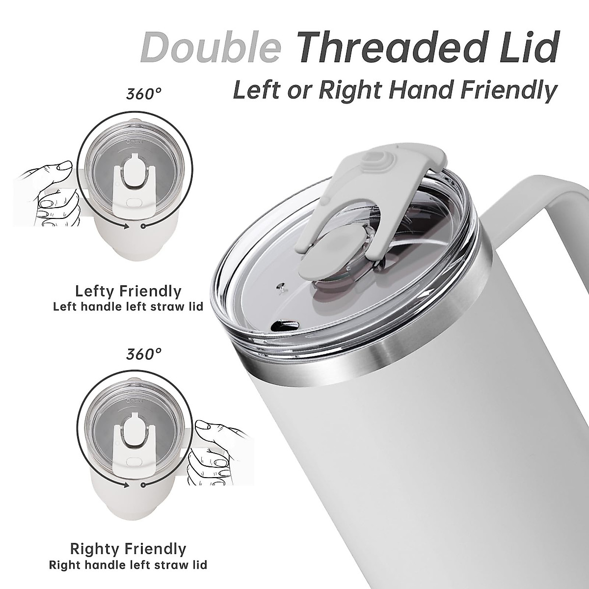 COKTIK 40 oz Tumbler With Handle and Straw Lid, Vacuum Insulated Travel Coffee Mug Stainless Steel Insulated Cup for Beverages, Leak-proof, Cupholder Friendly(Grey)