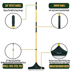 Bulunow Artificial Turf Rake, 55" Long Whole-Piece Pole No Broke Design - Garden Hand Broom Rake for Easy Quick Remove Leaves, Debris, Shrubs, Pet Hairs.. from Turf, Lawn, Synthetic Grass, Carpet