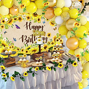 Sunflower Birthday Party Decoration Pack, 111 Pcs Baby Shower Party Supplies Wedding Decors (including Sunflower Backdrop, Tablecloth, Artificial Sunflowers and A Garland, Cake Topper, Balloon