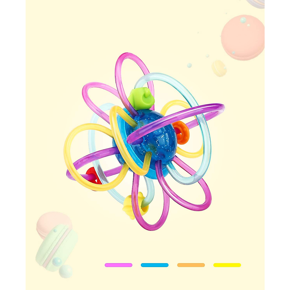 Zooawa Baby Teether, Soft Rattle and Sensory Ball Teething Toy for Pain Relief, BPA-Free Teether Ball Rattle Toy for Infants and Toddlers All Ages, Easy to Hold, Translucent