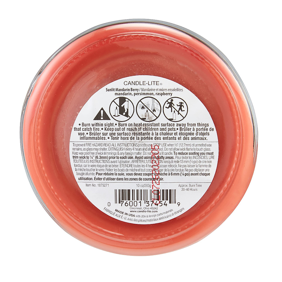 Candle-lite Scented Sunlit Mandarin Berry Fragrance, One 10oz. 3-Wick Aromatherapy Candle with 20-40 Hours of Burn Time, Orange Color, 10 oz