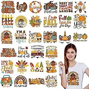 Qeeenar 30 Pcs Fall Iron on Transfers Pumpkin Patches Decals Autumn Appliques Iron on Transfers for T Shirts Thanksgiving Iron on Decals Heat Transfer Sticker for Clothes Pillow Covers DIY Decorations