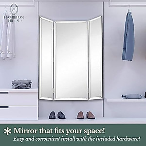 Hamilton Hills 40x40 inch Silver Trifold Mirror | Full Length Beveled Edges 3 Way Mirror Hangable on Wall | Tall Makeup Mirror with Hinges for Folding | Table Top, Dressing & Bathroom Vanity Mirror