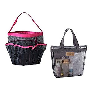 2 Pack Mesh Shower Caddy Shower Tote Bag with 8 Mesh Storage Pockets Shower Caddy Bag Bath Organizer for College dorms Gym Shower Swimming Travel and Daily (Pink)