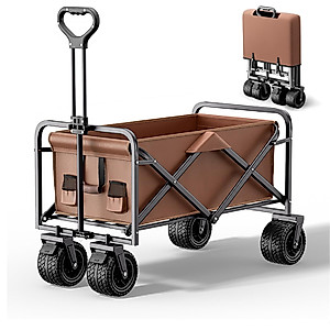 All Terrain Utility Wagon, Collapsible Folding Wagon with 440lbs Weight Capacity, Beach Wagon, Heavy Duty Folding Garden Portable Hand Cart for Beach, Sports, Shopping, Camping