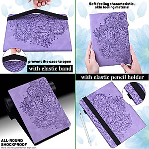 UUcovers for Kindle Fire HD 8 Case 8th/7th/6th Generation (2016/2017/2018) with Stand/Pencil Holder/Pockets [Embossed Pattern] PU Leather Folio Magnetic Wallet Shockproof Cover, Purple Peacock Flower