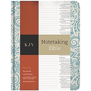 KJV Notetaking Bible, Blue Floral Cloth Over Board, Black Letter, Wide Margins, Journaling Space, Single-Column, Reading Plan, Easy-to-Read Bible MCM Type