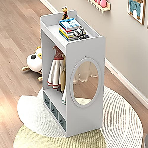 WISCLASS Kids Dress Up Storage with Mirror and Drawers - Open Costume Closet, Kid Armoire Dresser, Lovely White for Girls Room