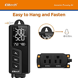 Elitech STC-1000 TH Temperature and Humidity Controller T&H Non-WiFi Cooling Heating Switch On-Off Thermostat for Heat Pad Reptile Aquarium Homebrew Freezer -40~230°F Pre-Wired Outlets 110V 1100W 10A