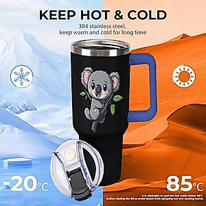 Cartoon Koala 40oz Water Bottle Double Wall Insulated Tumbler with Handle Leakproof Travel Mug Deep Blue-style