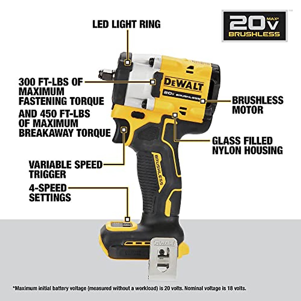DEWALT ATOMIC 20V MAX* 3/8 in. Cordless Impact Wrench with Hog Ring Anvil (Tool Only) (DCF923B)