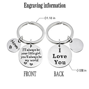 Mother's Day Gifts from Daughter Son for Mom Birthday Valentine's Day Christmas Keychain Gifts-Back Carving I Love You (I will always be your little girl, you will always be my world)